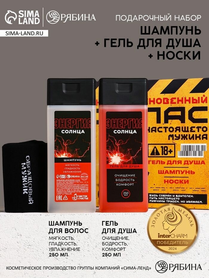 Подарочный набор Чистое счастье "Запас мужика", гель для душа 250 мл, шампунь для волос 250 мл, носки
