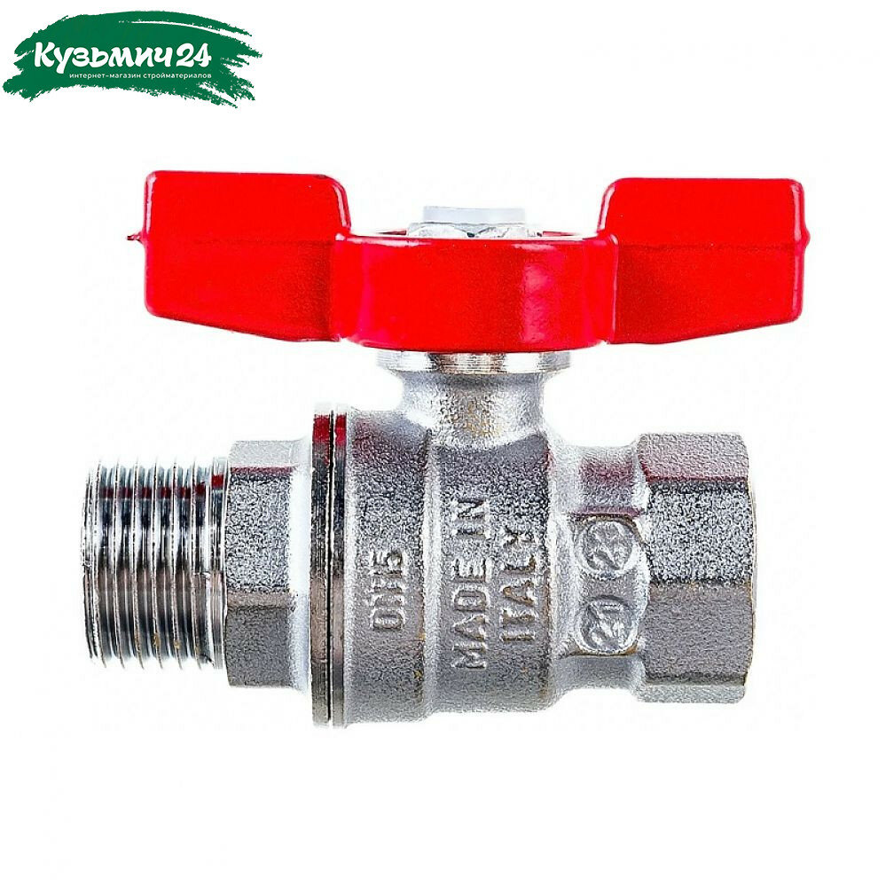 Кран шаровой Giacomini, R854, полнопроходной, 1", ВН, ручка-бабочка красная, латунь, хром