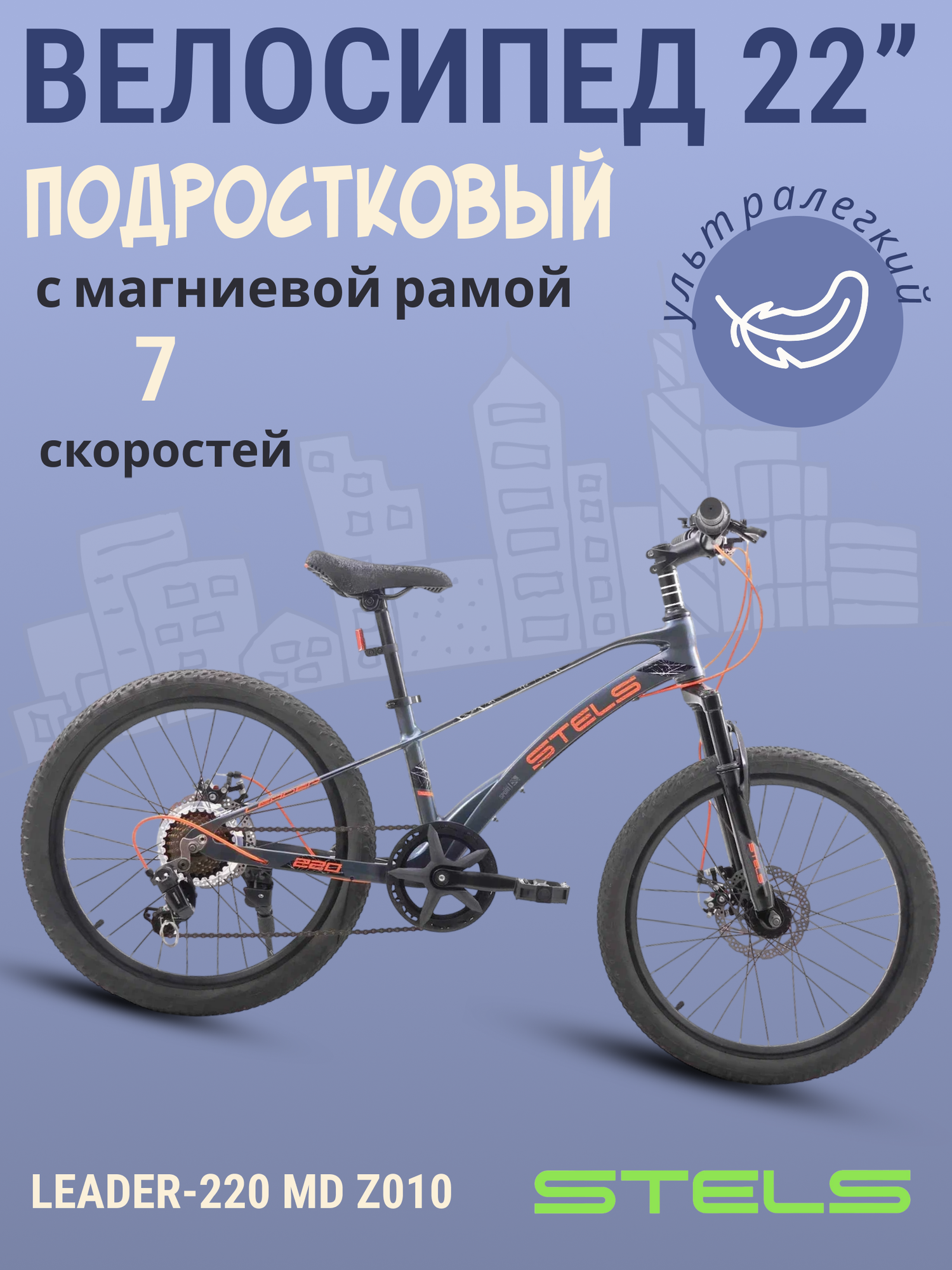 Подростковый велосипед Stels Leader-220 MD магниевая рама 22" Z010 серый