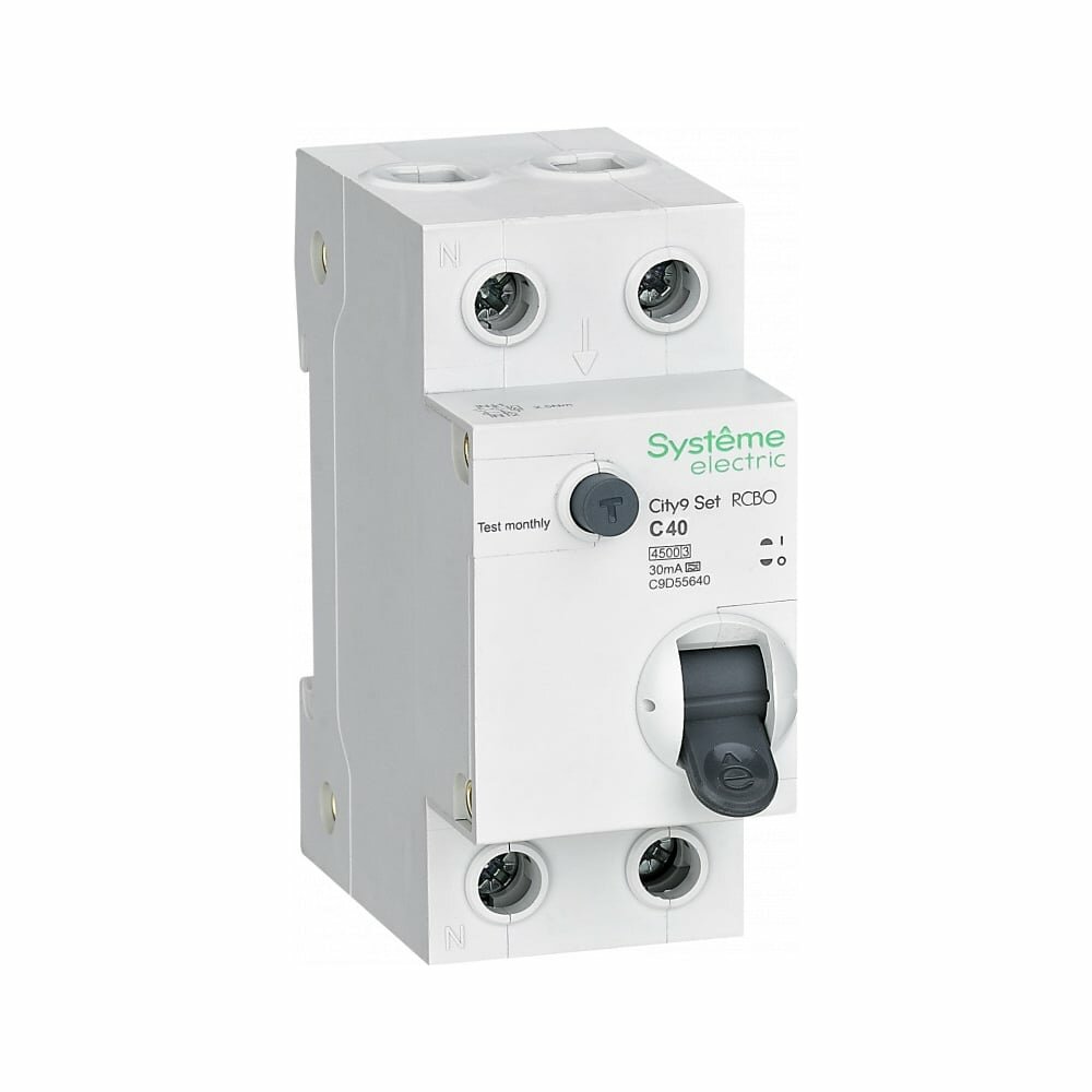 Автоматический выключатель дифференциального тока Systeme Electric АВДТ City9 set 1p+n с, 40 А, 4.5 kА, 30 мА, тип-a, 230 В C9D55640