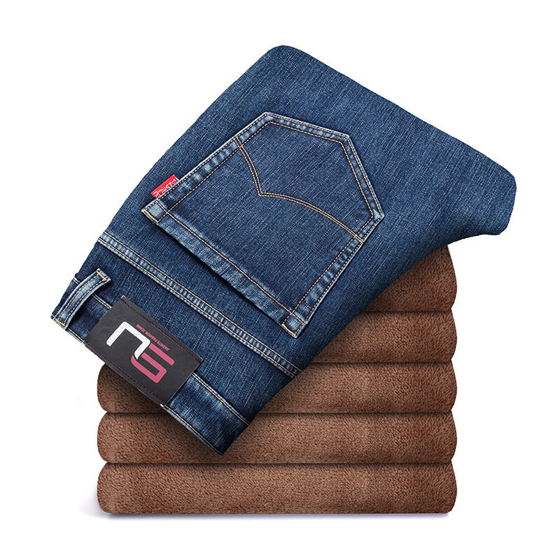 Охоты Брюки JYL Утеплённые толстые зимние джинсы мужские прямые эластичные теплое молодежная модная широкие