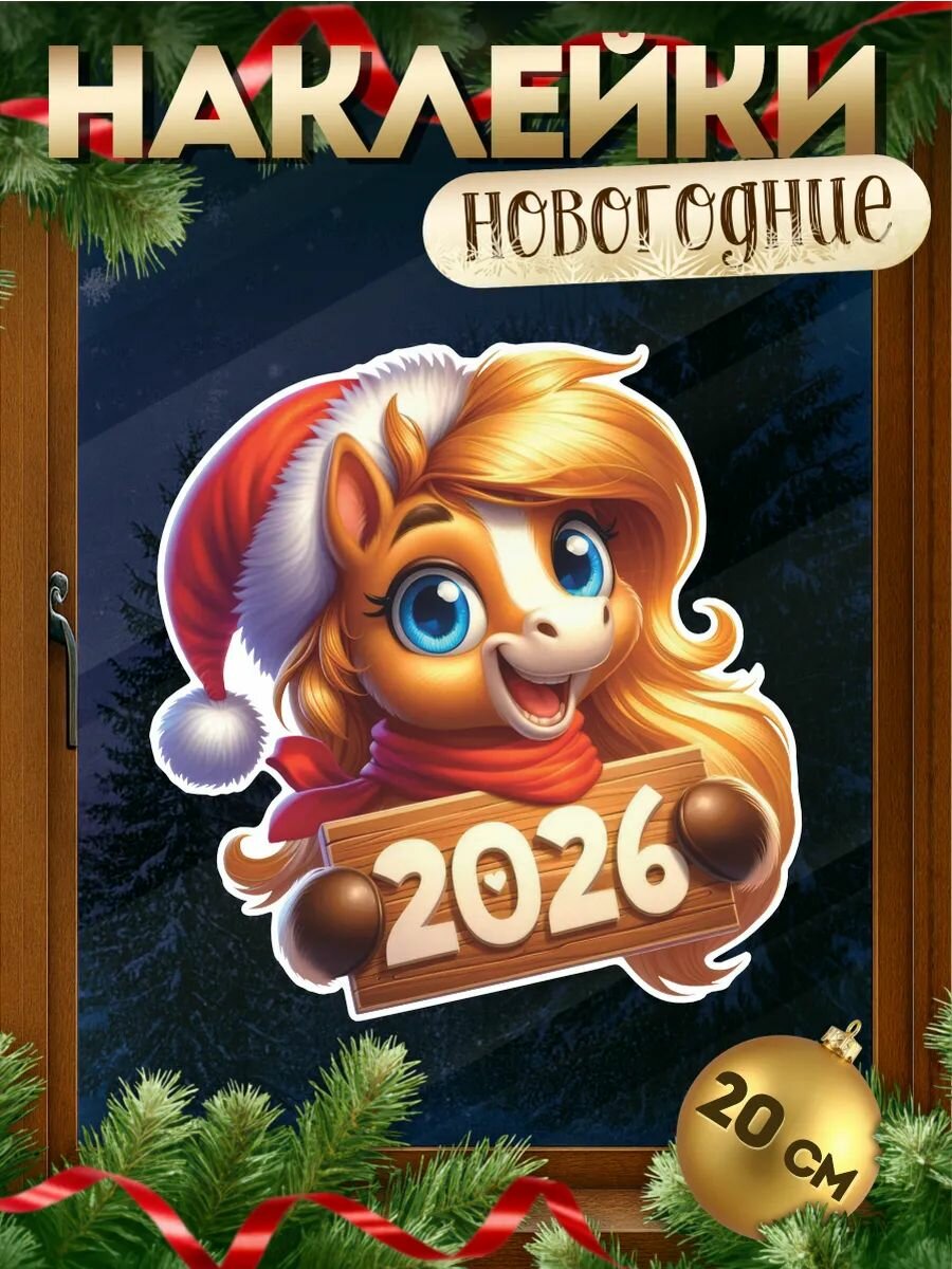 Новогодние наклейки на окна Лошадь символ 2026 года