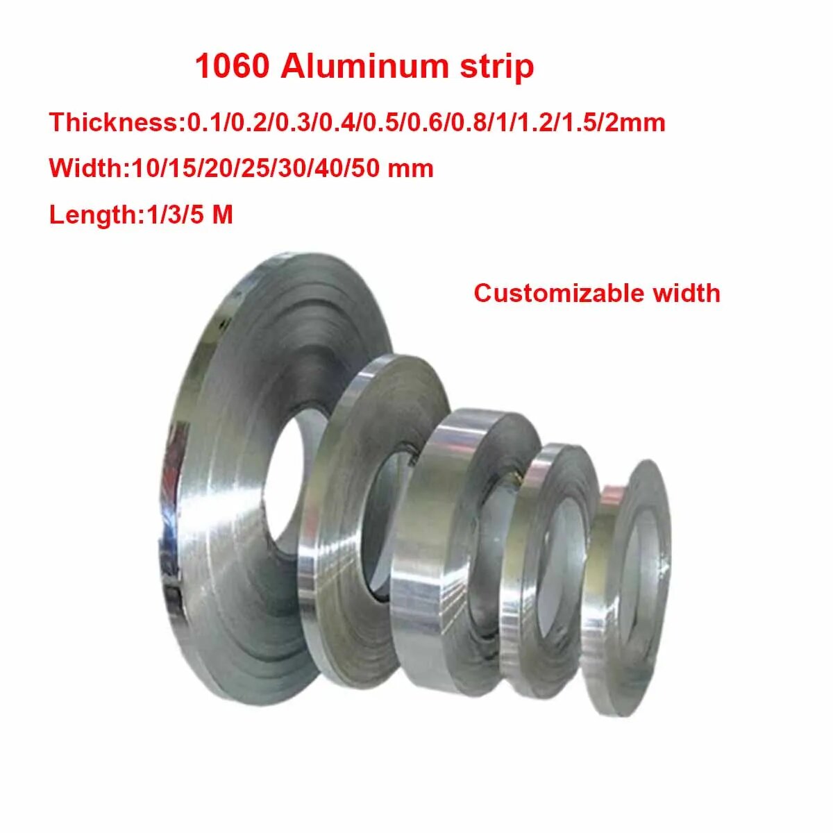 1/2/5M 1060 Алюминиевая полоса толщиной 0,1 мм - 2 мм Ширина 10 15 20 25 30 40 50 мм Тонкая листовая пластина из алюминиевой фольги для шайбы из материала «сделай сам»