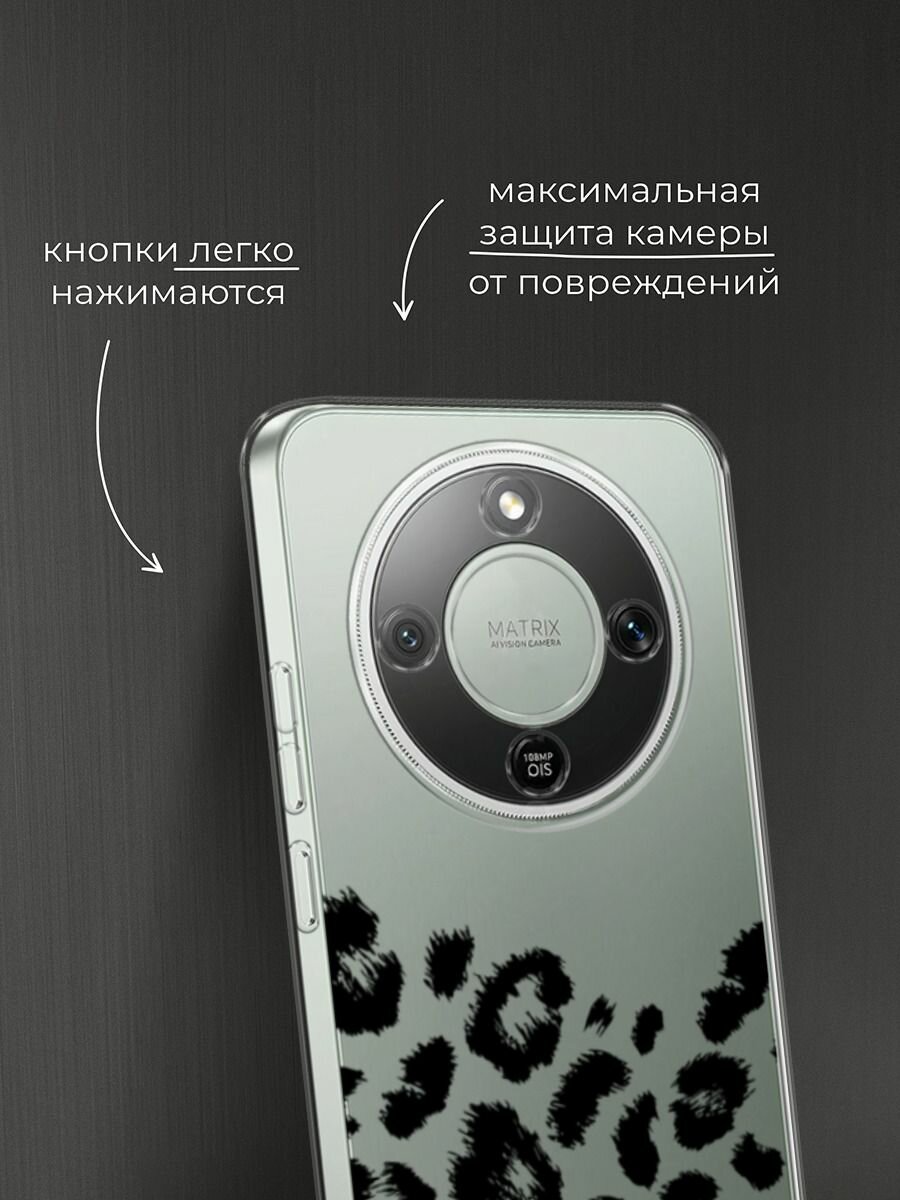 Чехол на Honor X9d / Хонор X9d с принтом Окрас леопарда фон черный, прозрачный — фото 1