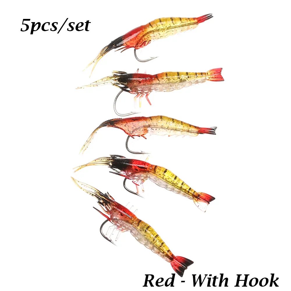 5 шт./лот силиконовая приманка в виде креветки с одним крючком, червь для окуня, мягкая биометрическая имитация рыбы, запах морской рыбалки, креветки, искусственная приманка, Снасть