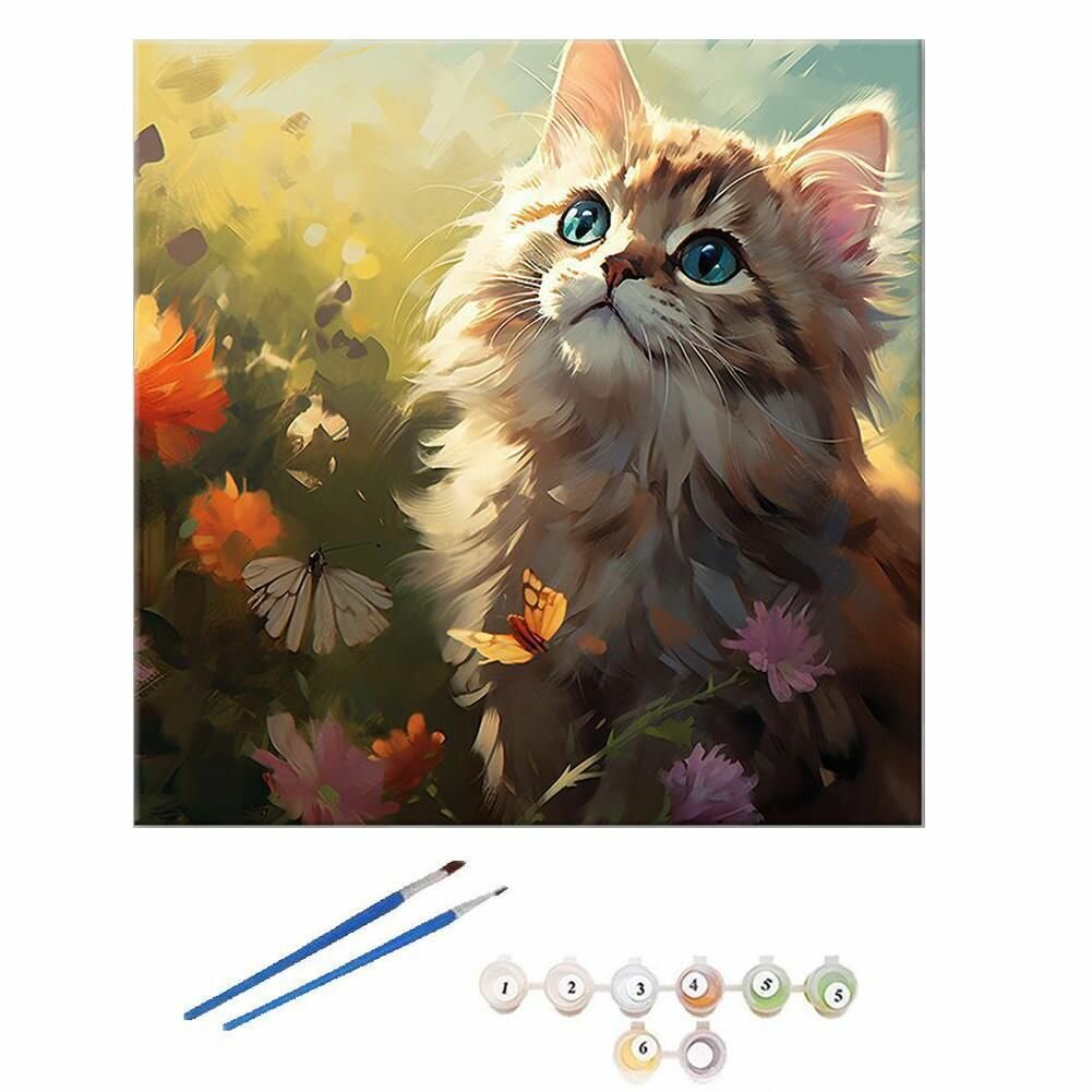 DIY Картина по номерам Кошечка купается 20х20/без рамки/Набор для цифровой живописи