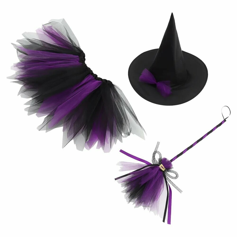 1 комплект костюмов на Хэллоуин, реквизит для косплея ведьмы, платье и метла для вечеринки в стиле косплея ведьмы