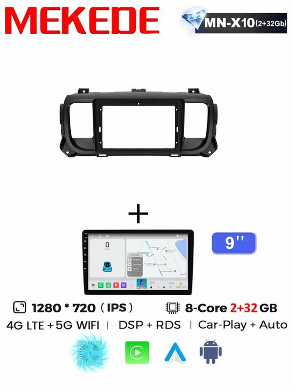 Магнитола 9" Mekede MN X10 Pro 2/32 Gb Citroen Jumpy 3 SpaceTourer 1 Peugeot Expert 3 2016-2021 carplay