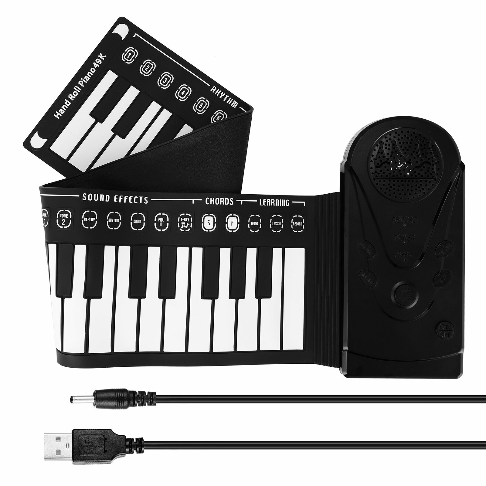 49 Keys Roll Up Piano Flexible Silicone Foldable Electronic Keyboard Piano for Children Student Musical Instrument, Color: black, silver (optional), Material: silicone, Power: 3 * AA batteries (not included), Item size(unfold): 830 * 160mm / 32.7 *