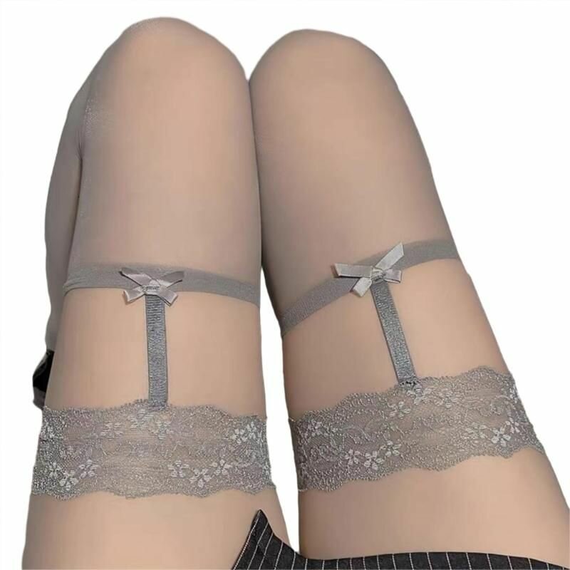 Чулки jk long с высокой трубкой выше колена-серый-M