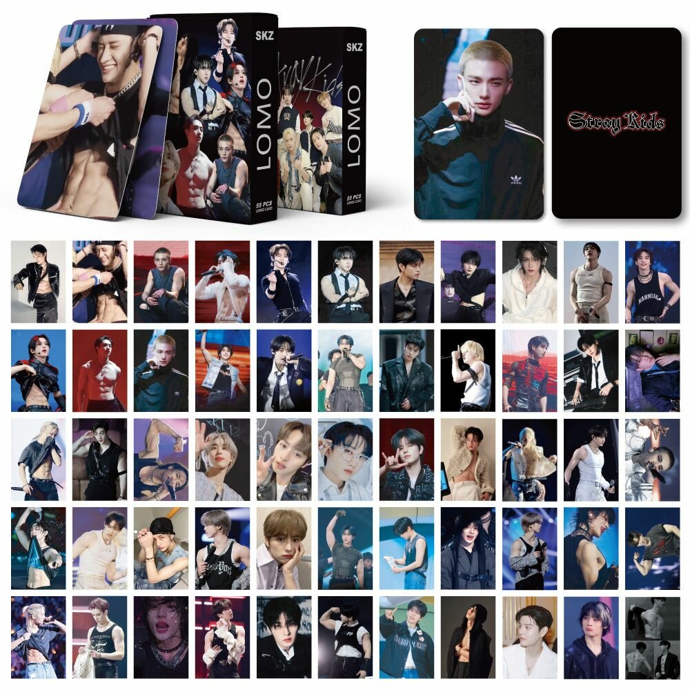 KPOP фотокарточки STRAY KIDS LOMO — 55 шт в коробке, глянцевая 8,5×5,5 см, двусторонняя печать, мини коллекция