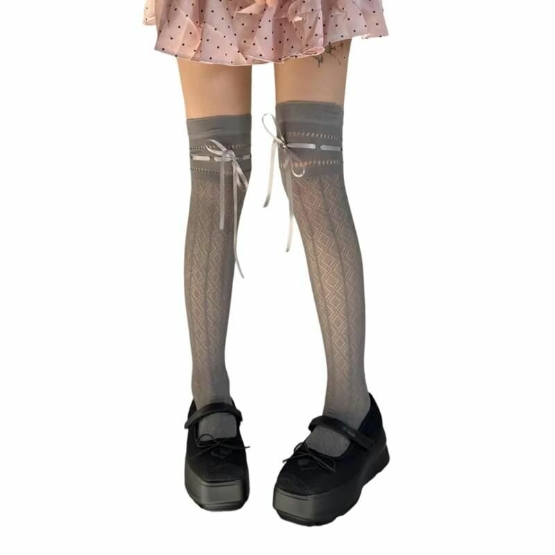 Чулки с узором "рыбья сеть", Серый