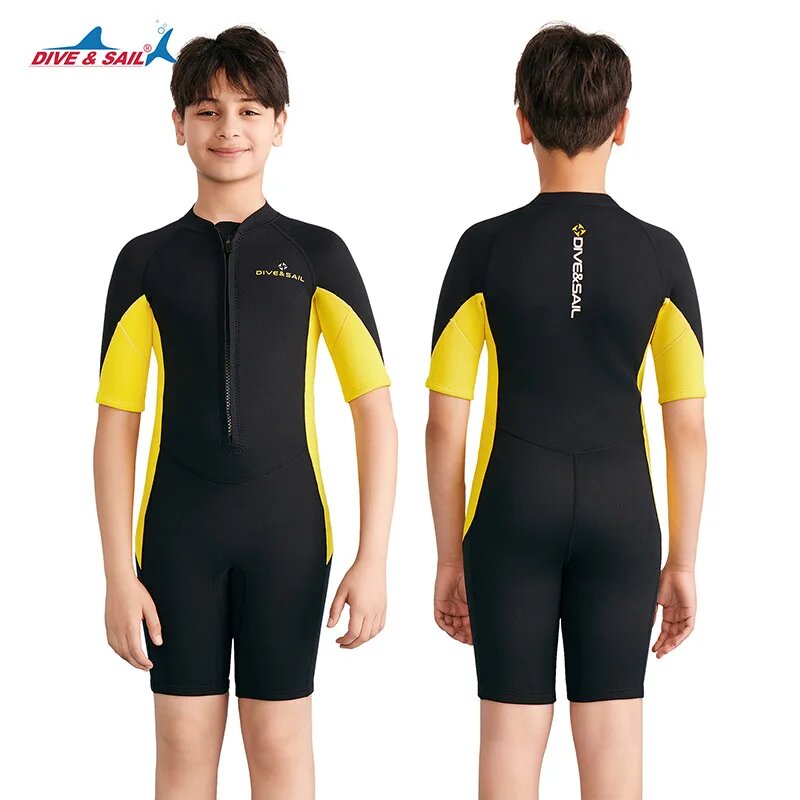 Детский гидрокостюм для мальчиков и девочек, гидрокостюм 2,5 мм на молнии Черный, 12, M165627Y-B