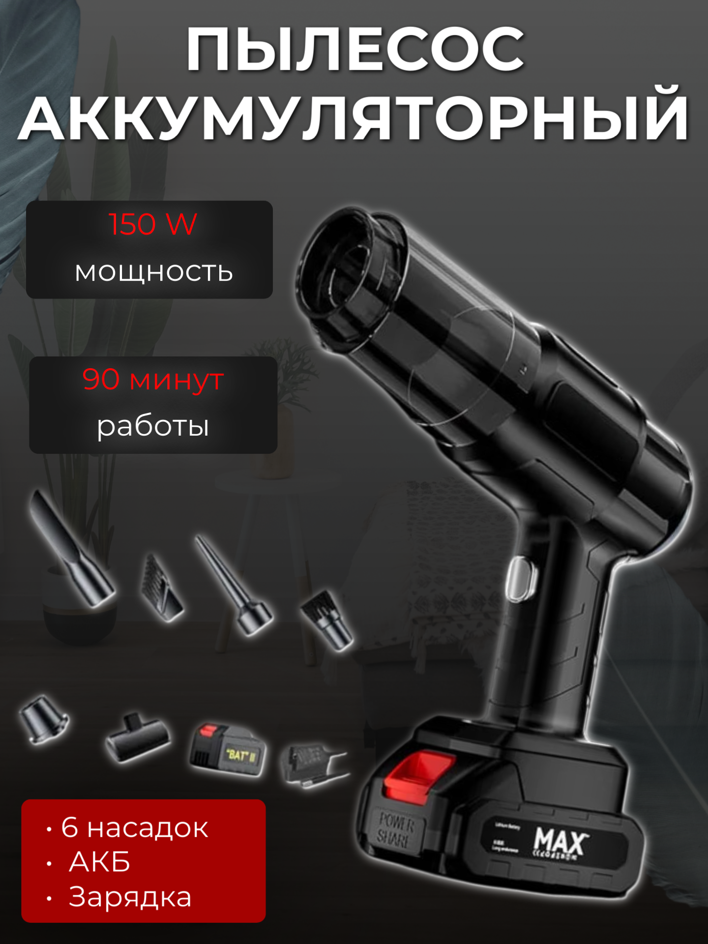 Пылесос для автомобиля беспроводной мощный с воздуходувкой / Ручной портативный мини пылесос для салона машины и дома