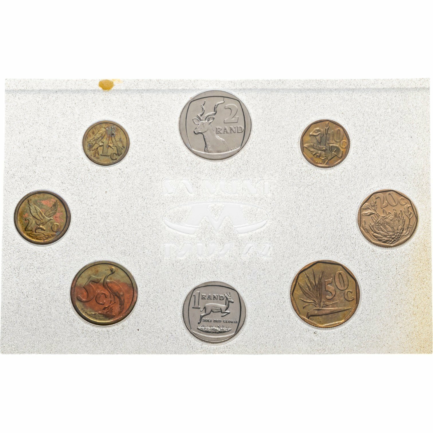 ЮАР 1992 набор из 8-ми обиходных монет в официальной запайке, Никель, в сохранности UNC