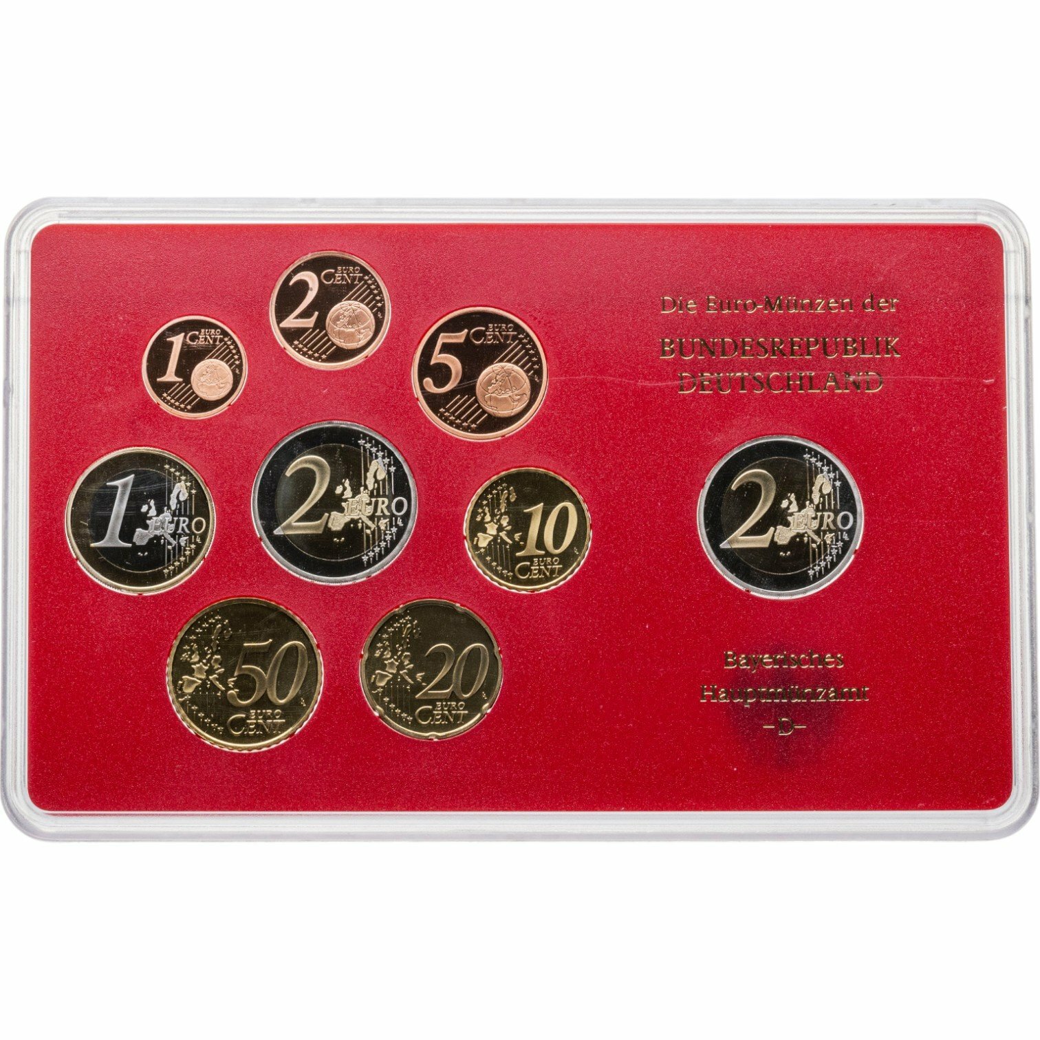 Германия, набор евро из 8-ми монет 2006, монетный двор D Мюнхен, в официальном пластике, Различные сплавы, в сохранности Proof