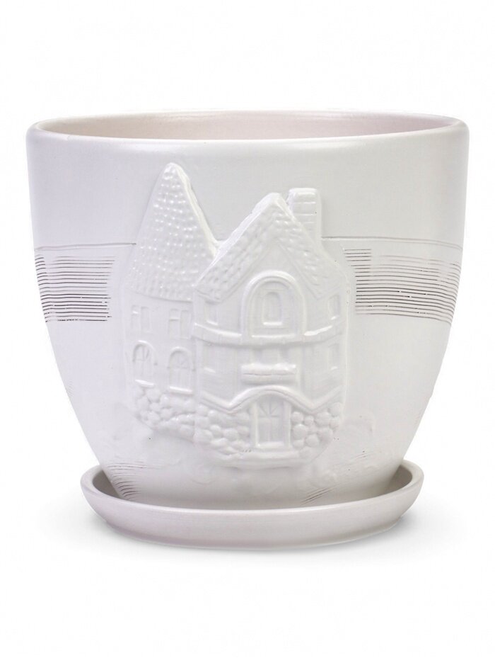 Горшок цветочный с поддоном 5 л, d22/h19,5 см белый керамика, "Голландия" (М) 10959234