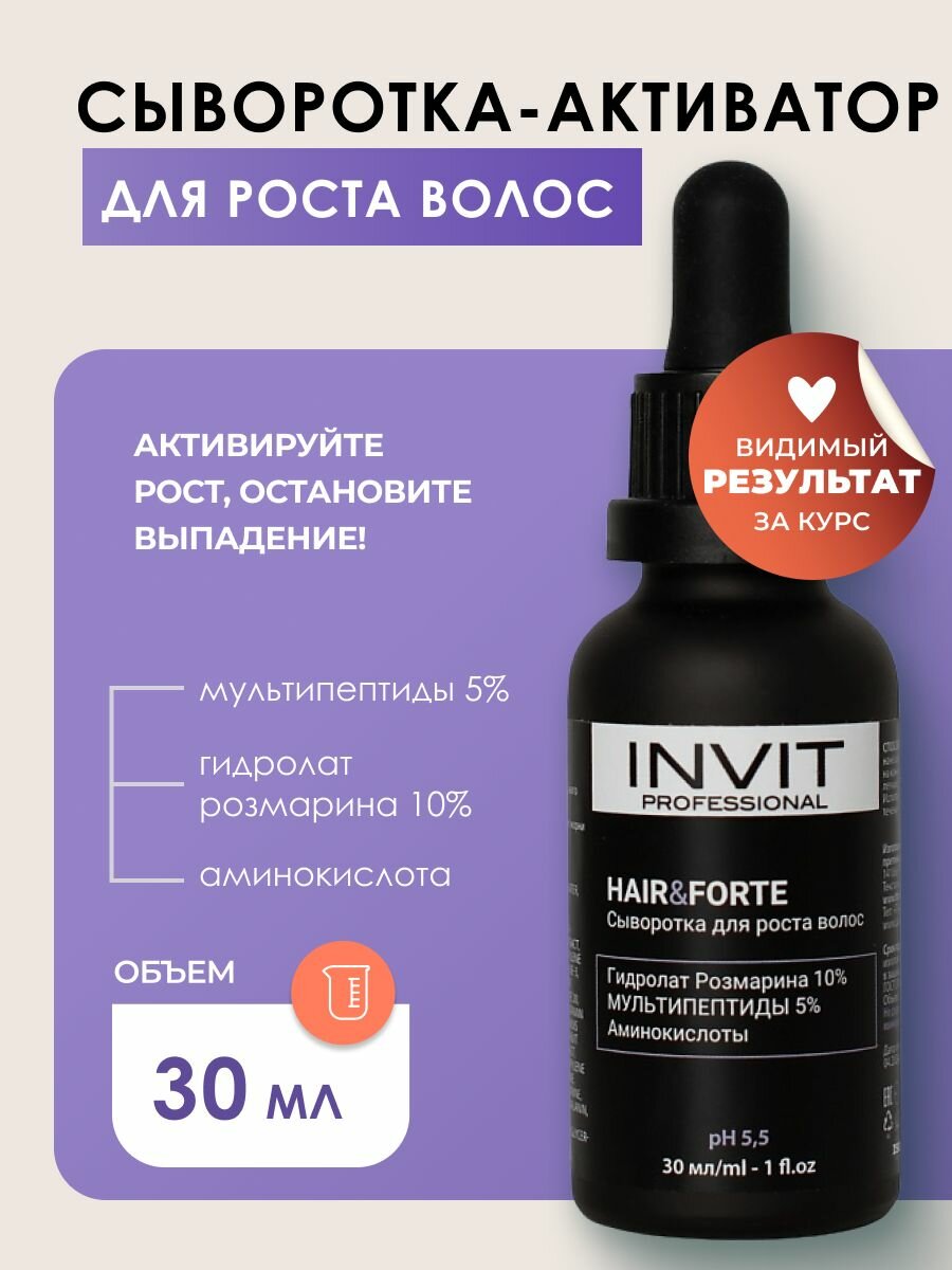 Мультипептидная сыворотка активатор INVIT Hair Forte с капиксилом и розмарином против выпадения и для роста волос на голове
