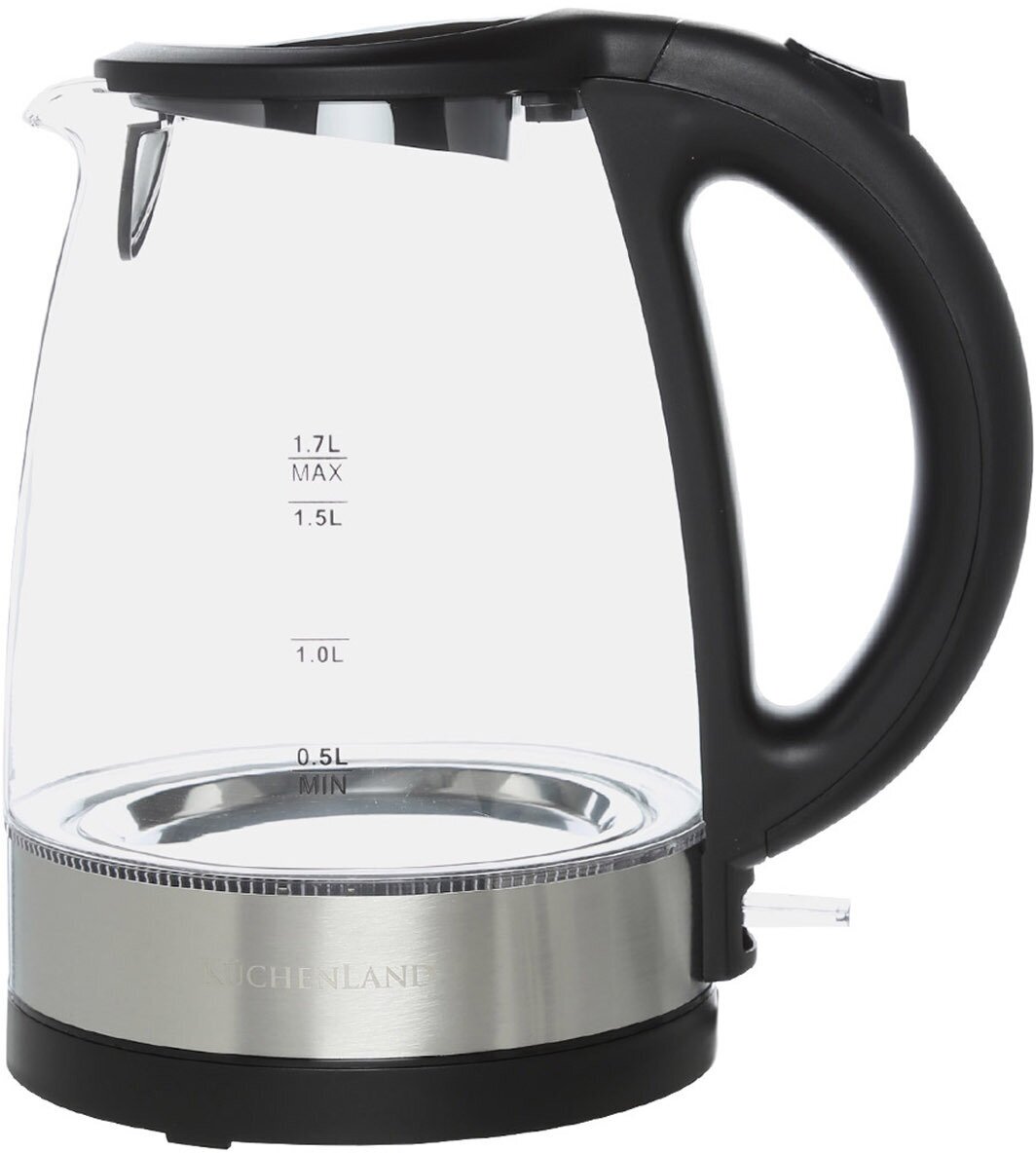 Чайник электрический, 1,7 л, 1850-2200 Вт, стекло, черный, Progress plus