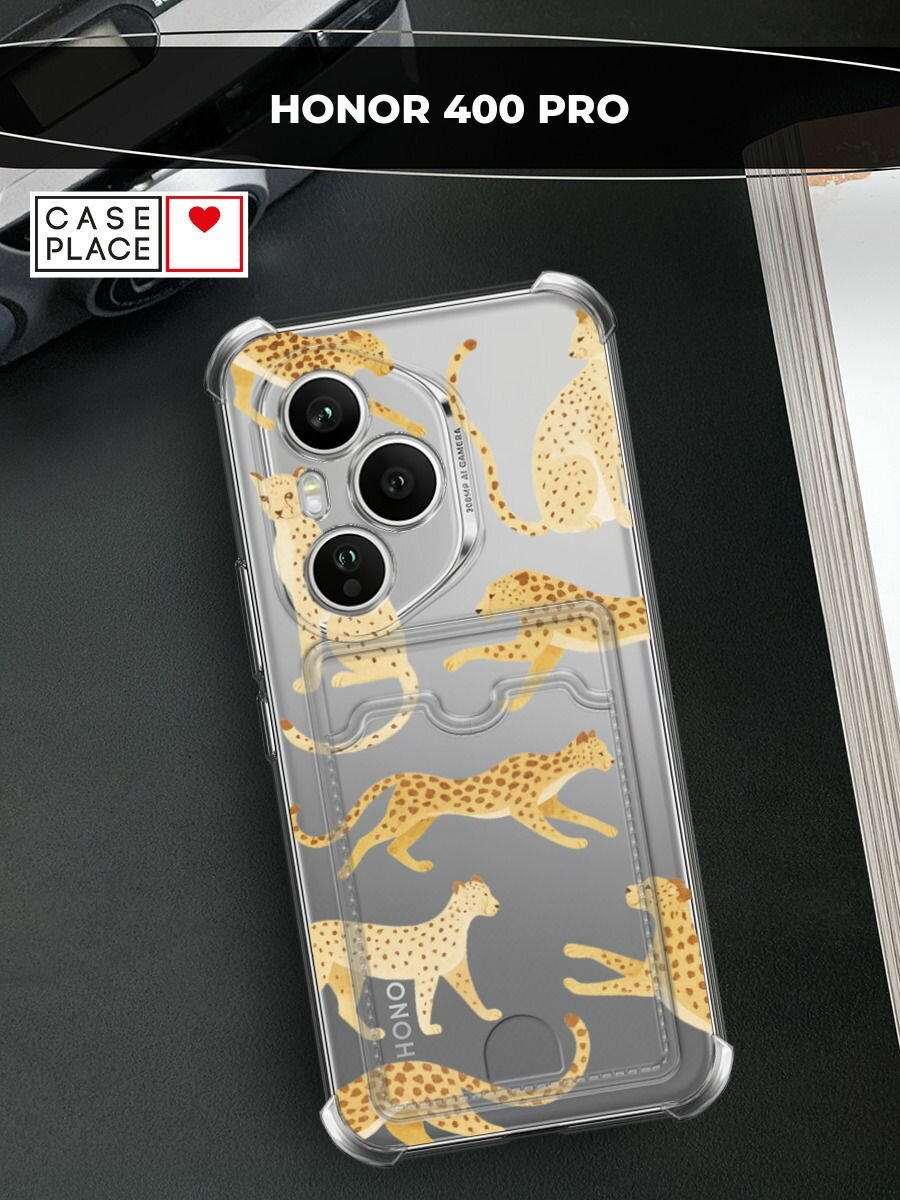 Чехол на Honor 400 Pro (Хонор 400 Про) с картой и принтом Восемь леопардов