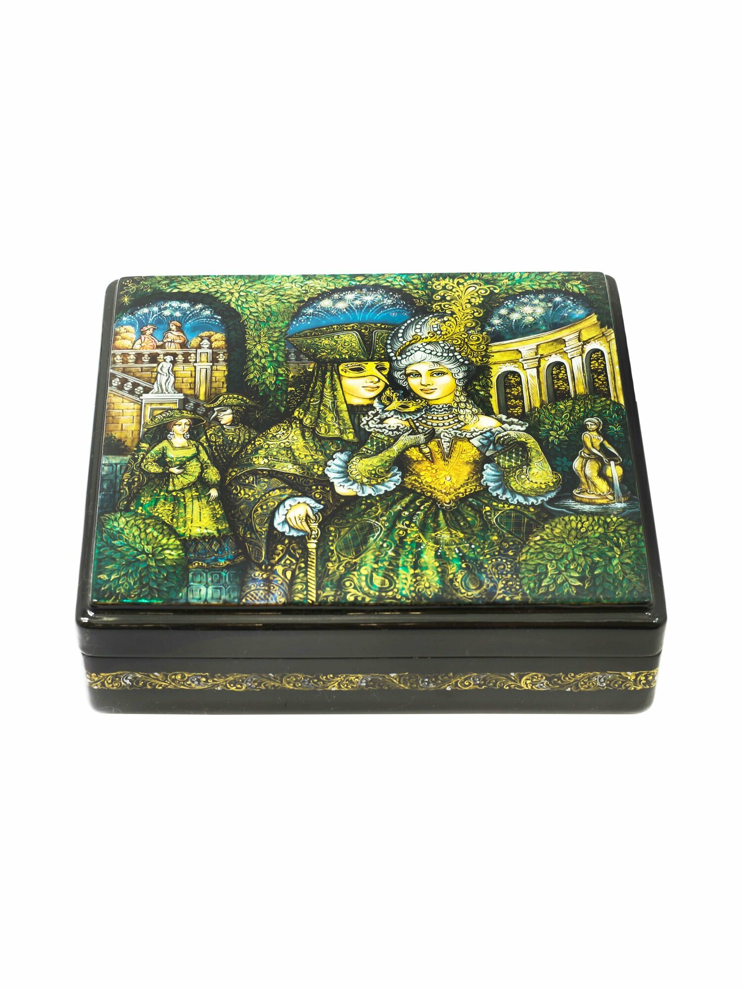 Шкатулка Холуй Маскарад, перламутр, прямоугольник, худ. Ковалева