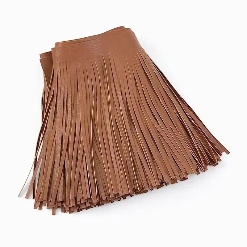 Лента с бахромой Meetee искусственная кожа 1 метр Коричневый, 10cm-2Meters, TF207-Camel-3mm