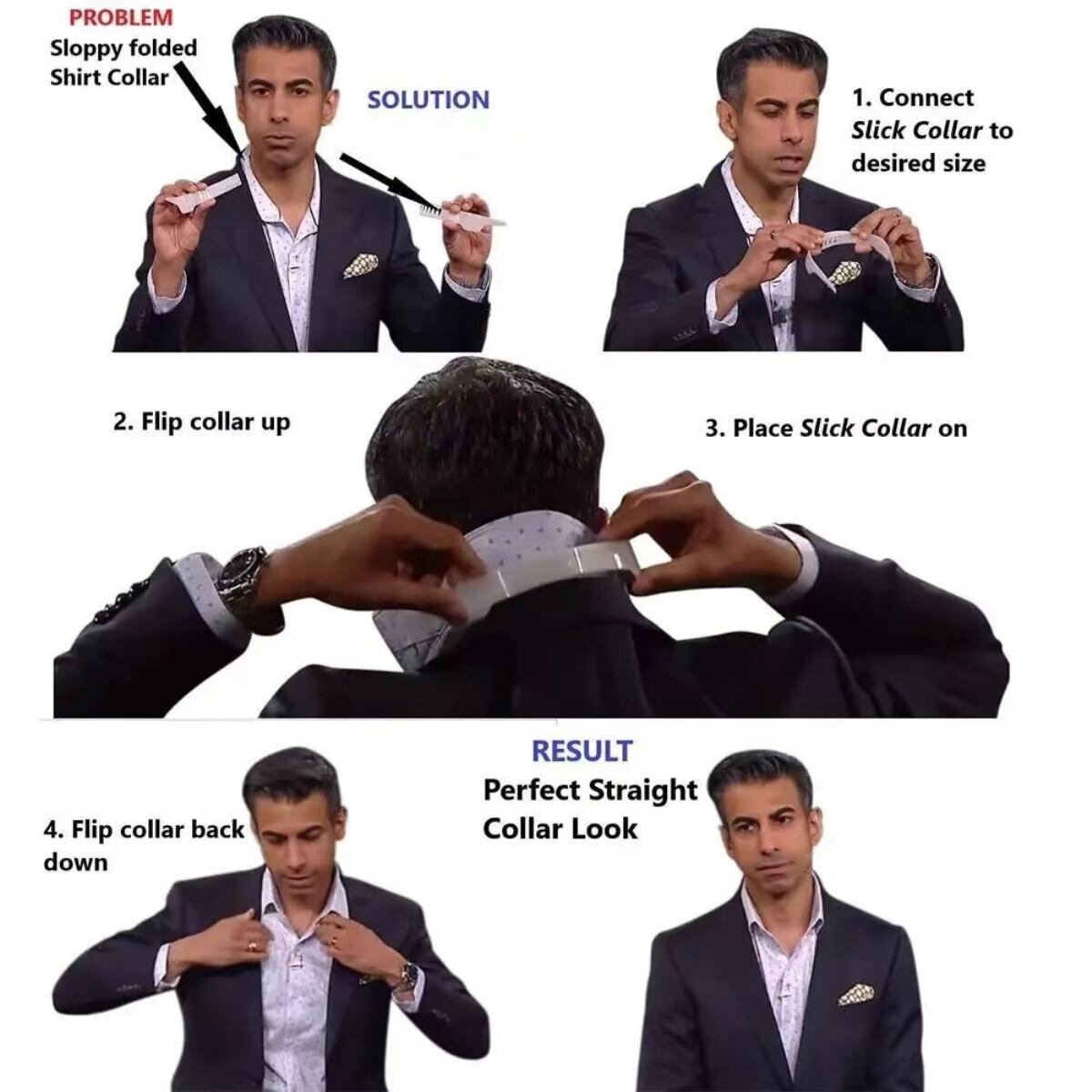 Встраиваемый воротник Slick Collar — регулируемый размер, универсальный для мужчин и женщин, поддержка воротника рубашки