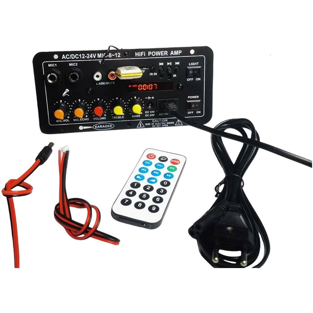 Усилитель для сабвуфера 12V-24V Bluetooth, Черный - С экраном дисплея