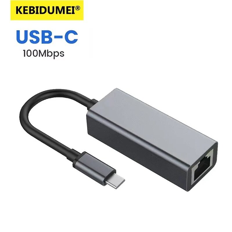 Kebidu USB-C Ethernet адаптер 10/100/1000 Мбит/с 100M Type C to RJ45
