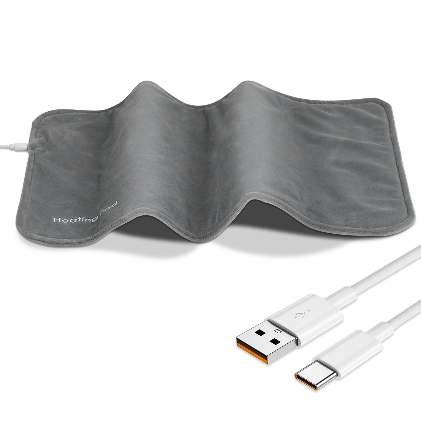 Горячая подушка 12x24 inches электрическая для снятия боли в спине/плечах/шее/колене/ногах, судорог и артритта, постоянная температура, Type-C, инфракрасная тепловая терапия, серый цвет, 10W, IPX7, 5V 2A, 50-55°C, 245g, полиэстер, 1 шт, кабель Type-C в