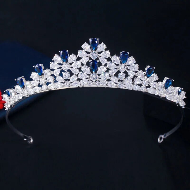 Тиара Pera Noble CZ синяя белая