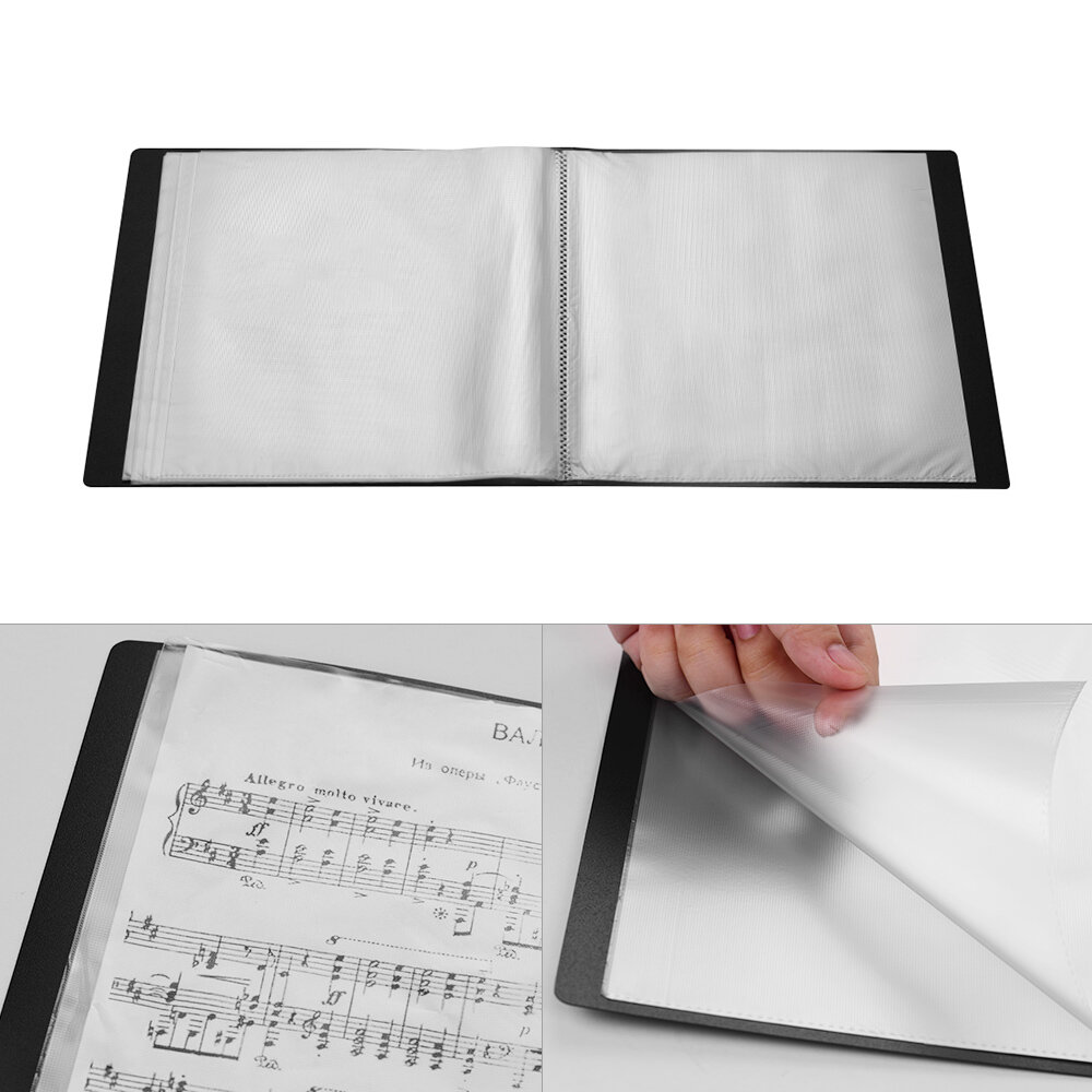 Книга для презентаций A4 с 60 прозрачными карманами, листом-защитником для документов, папкой для хранения бумаг, нот, органайзером для бизнеса, офиса, отчетов, школьников, черного/белого цвета, из материала PP