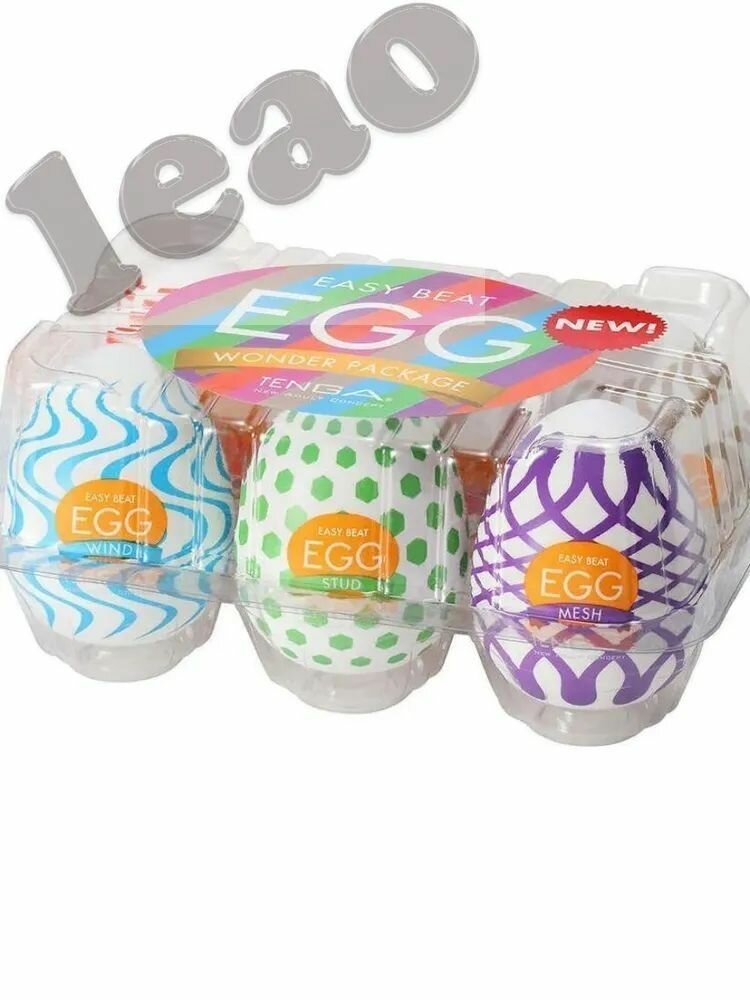 Мастурбатор TENGA EGG - IV набор из 6 одноразовых рельефных стимуляторов яйцо тенга с пробником лубриканта(белый, голубой)