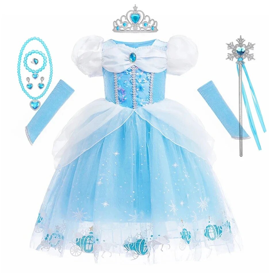 Платье принцессы Золушки для девочки, 4-5T (120), Dress18