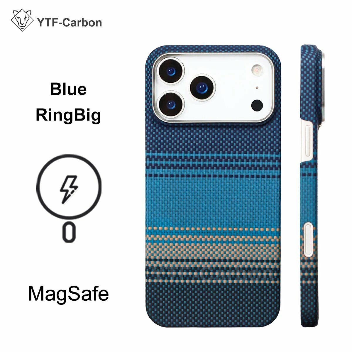 Синий чехол YTF-Carbon для iPhone 17 Air, MagSafe, Blue RingBig
