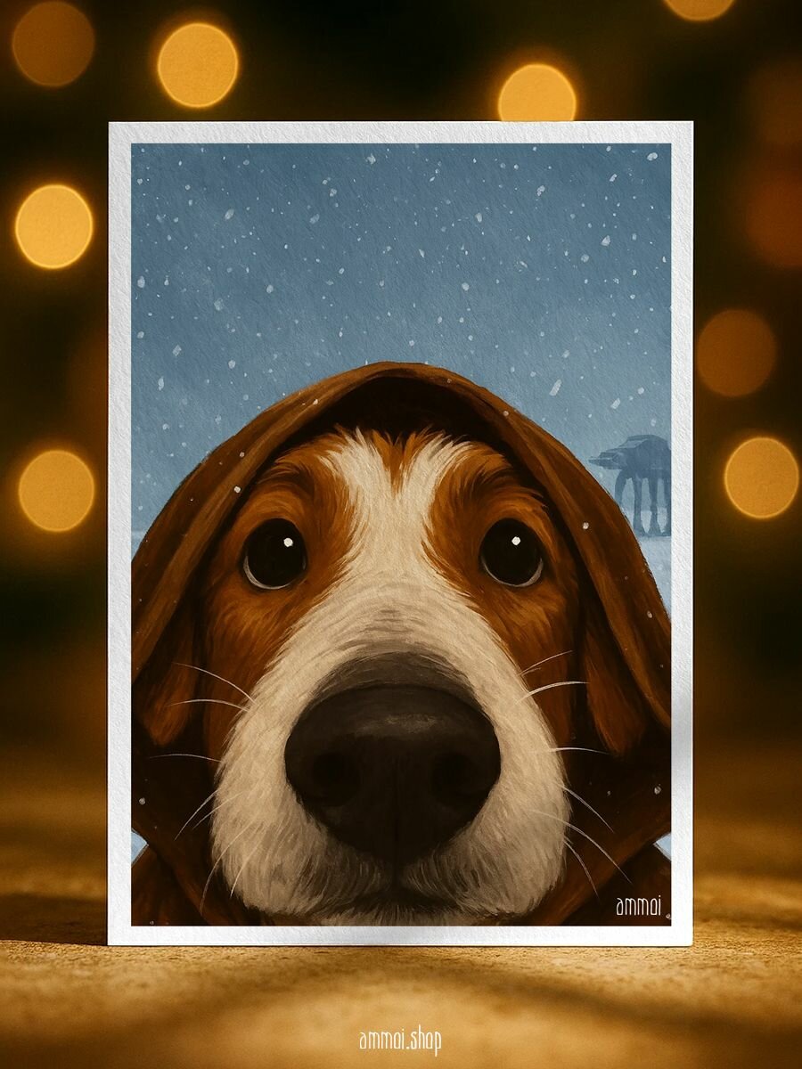 Авторская открытка Am.moi Фоксхаунд Оби-Ван 14,8 10,5 см (А6) с конвертом, дизайнерская бумага 300 г/м