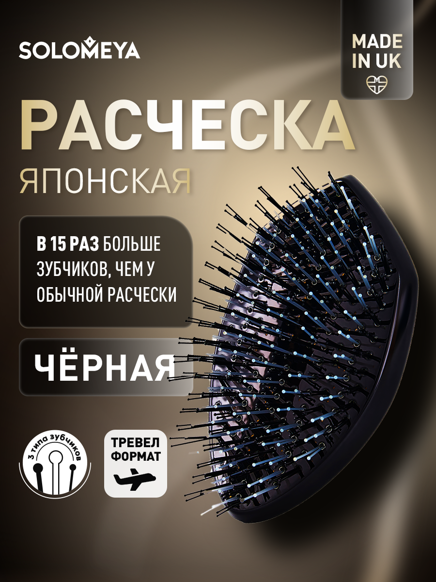 Solomeya Многофункциональная расческа для распутывания, массажа и мытья кожи головы, мини, Черная ,1 шт, ref.2411