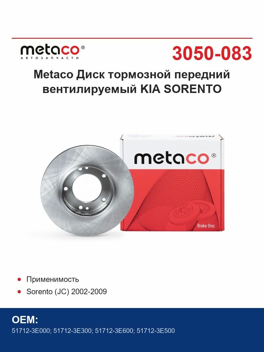 Metaco Диски тормозные передний вентилируемый KIA SORENTO