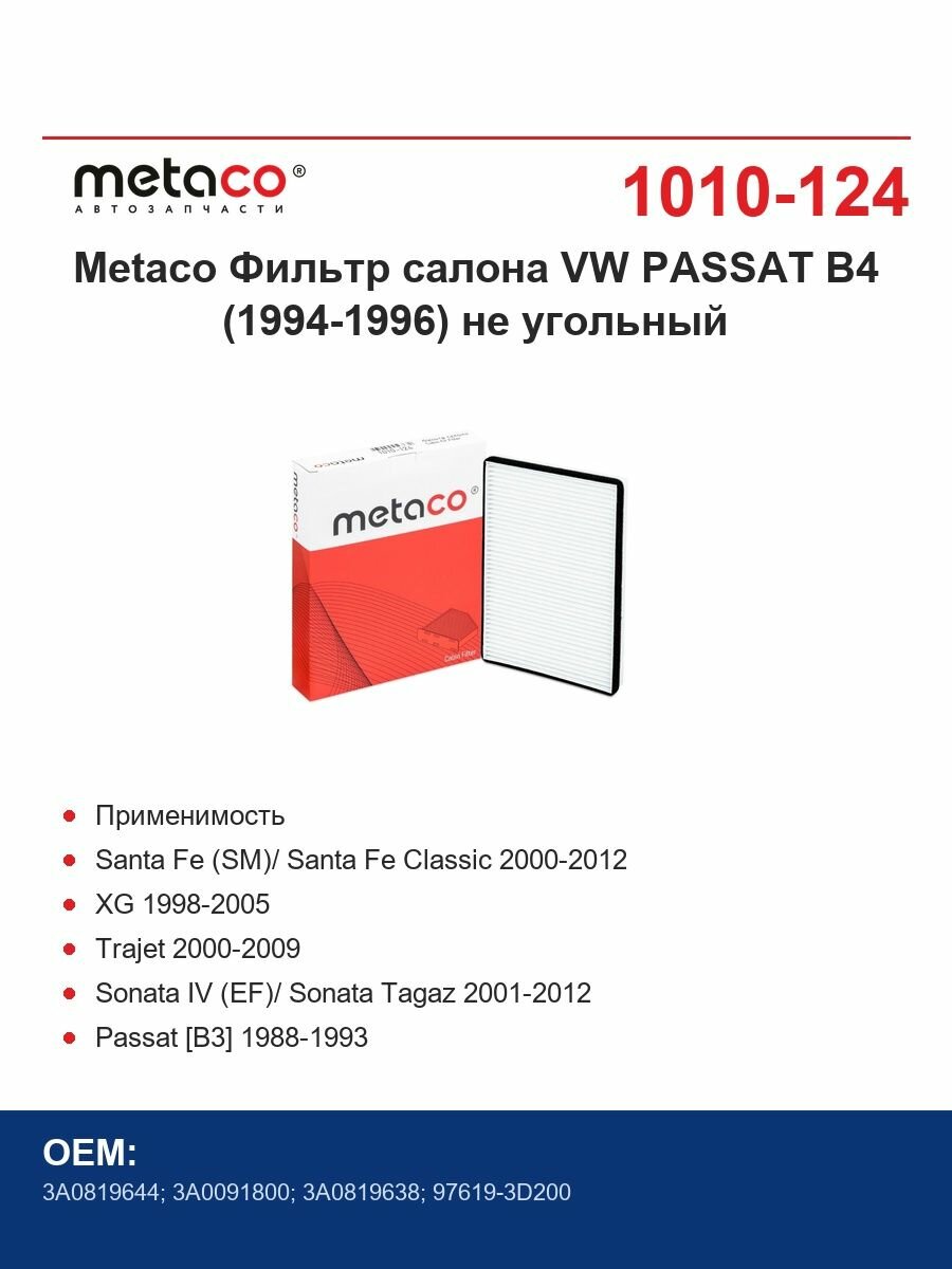 Metaco Фильтр салона VW PASSAT B4 (1994-1996) не угольный