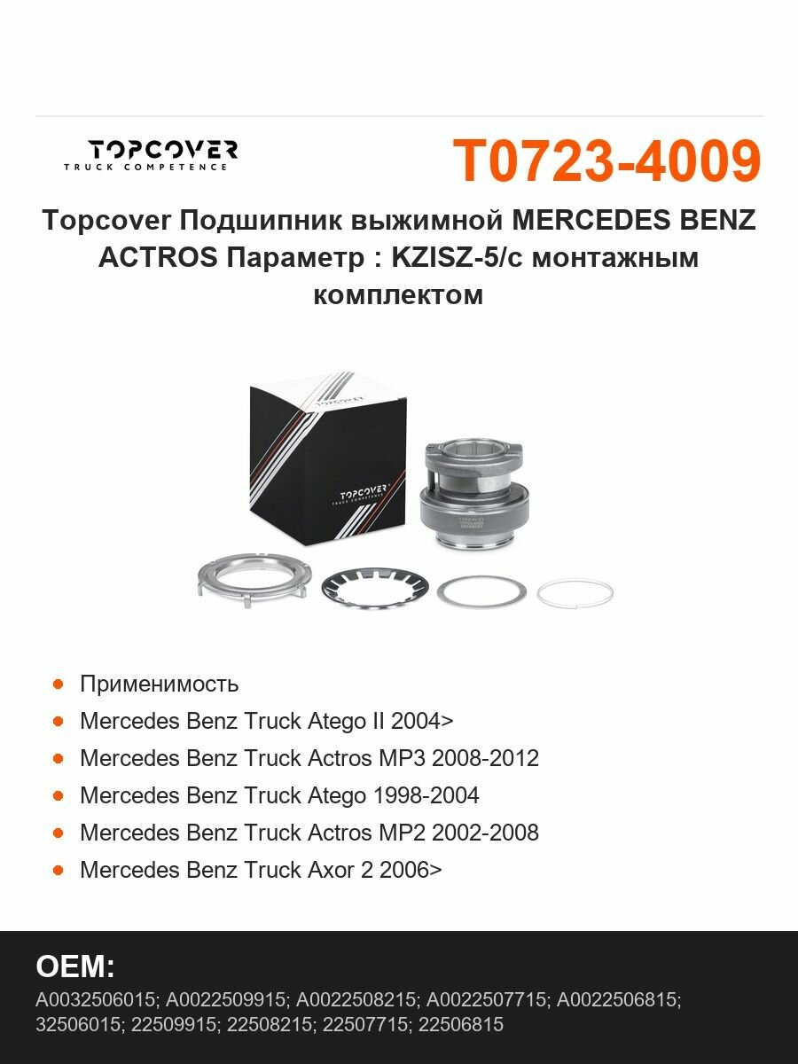 Topcover Подшипник выжимной MERCEDES BENZ ACTROS Параметр : KZISZ-5/с монтажным комплектом