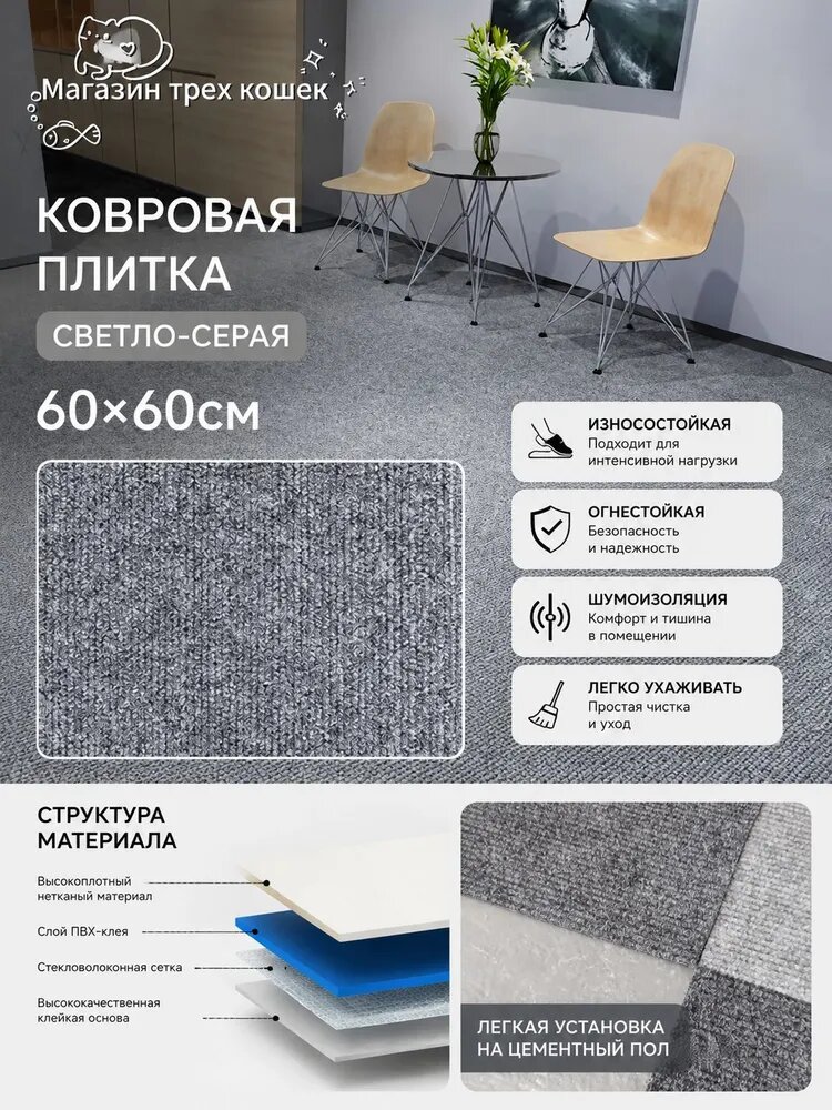 Ковровая плитка 60 см х 60 см*10 штук/3,6 квадратных метра
