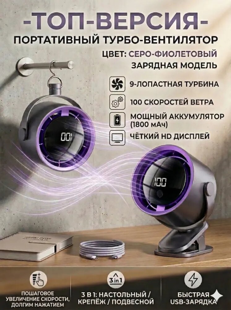 Портативный вентилятор DIANFENGSHAN, фиолетовый