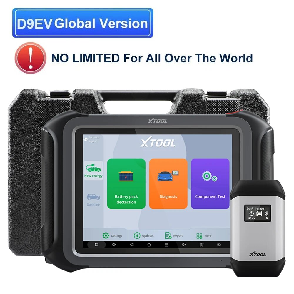 Диагностический сканер XTOOL D9EV 2026 для электромобилей (OBD2) с функциями диагностики аккумуляторных батарей Tesla и BYD, кодирования ЭБУ и бесплатных обновлений