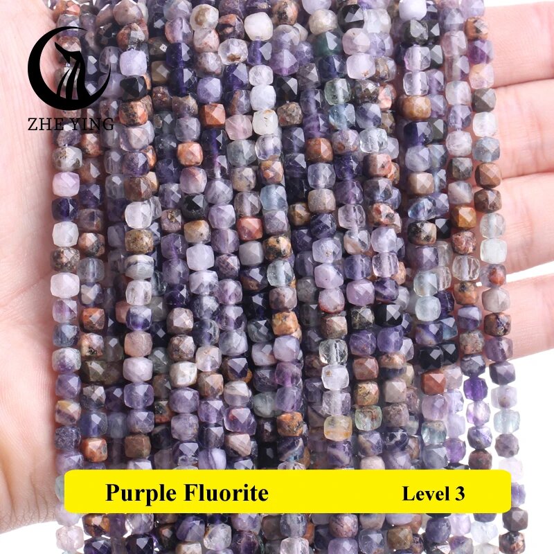 Аметистовые бусины-кубики 4 мм, из иолита 71Purple Fluorite L3
