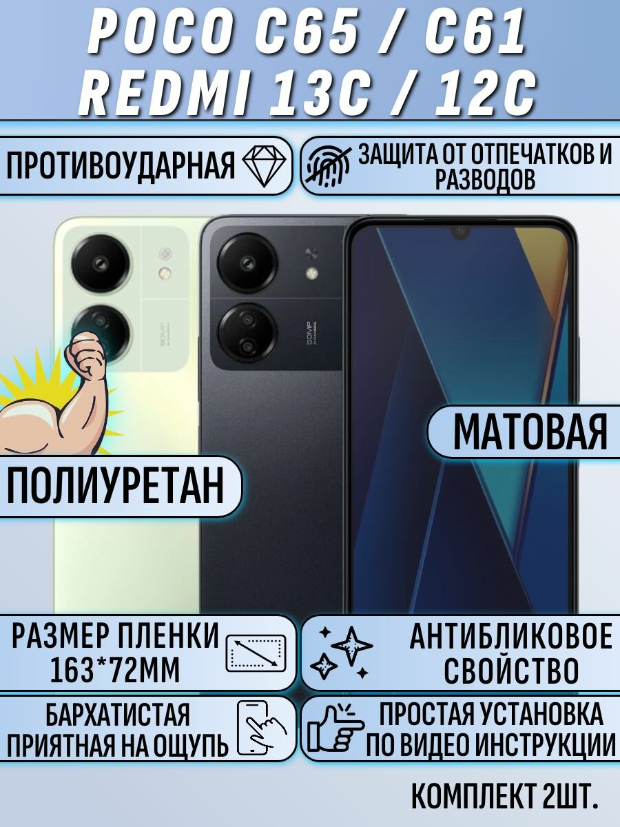 Гидрогелевая защитная пленка для Poco C65 / поко С65 матовая 2 шт