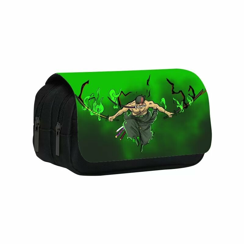 One piece pirate ship print double layer stationery case with large capacity for kids