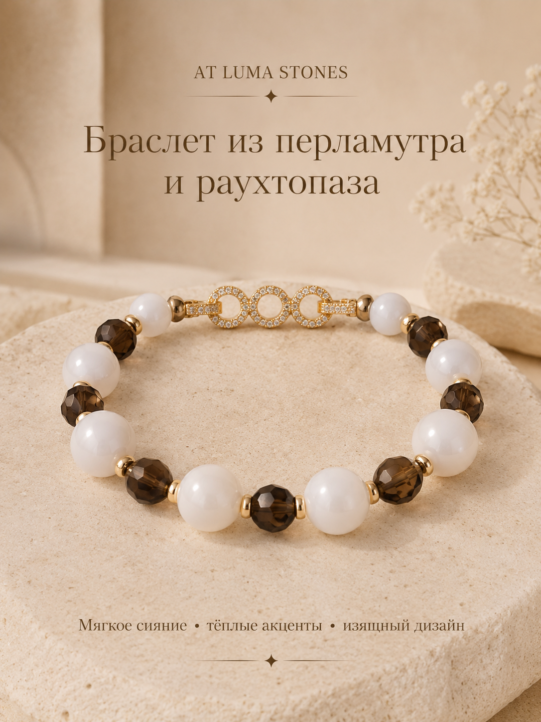 Браслет-цепочка, раухтопаз, агат