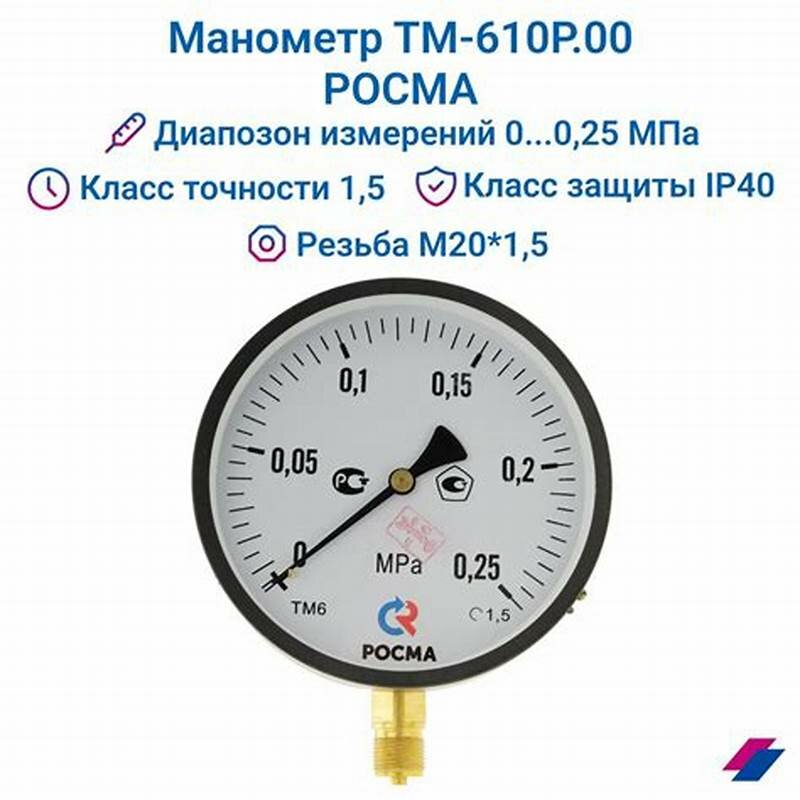 Манометр ТМ-610Р.00 (0–25 кгс/см²), M20 × 1,5, класс 1,5