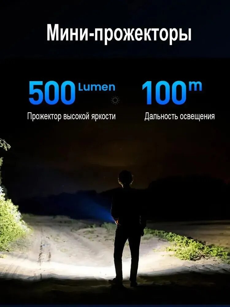 Многофункциональный мини-фонарь чёрный, УФ-детектор банкнот, линейка, зарядка USB-C — фото 1