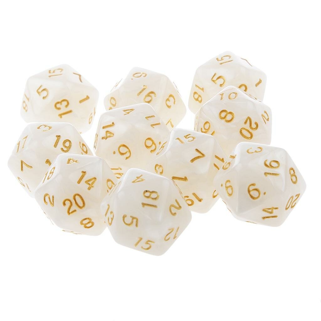 10 штук двадцатигранных кубиков D20 для игры в D&D, ролевые игры, вечеринки, белые.